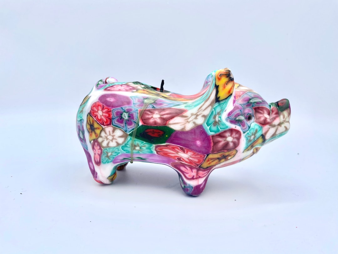 Spring Flower Pig Candle, Colurfull Pig Shaped Candle, Floral Candle ...