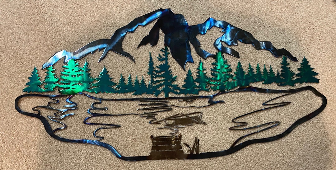 Mountain Scene Metal Art 36”x18” Veteran Owned Business - Etsy