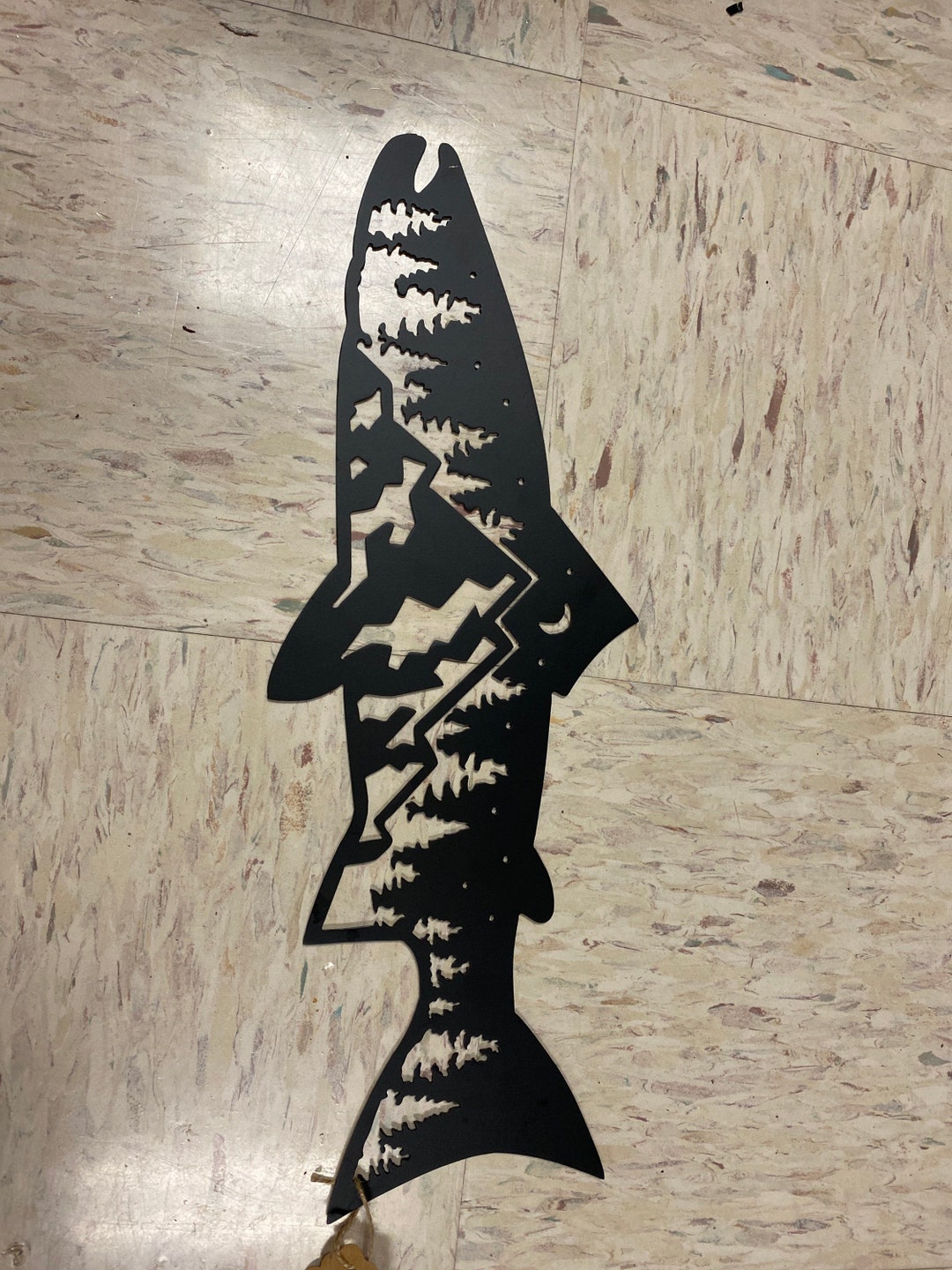 Salmon Metal Art With Trees and Mountain - Etsy