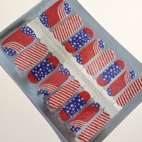 Red White Blue Firecracker Real Nail Strips Polish Wraps M53 - Etsy