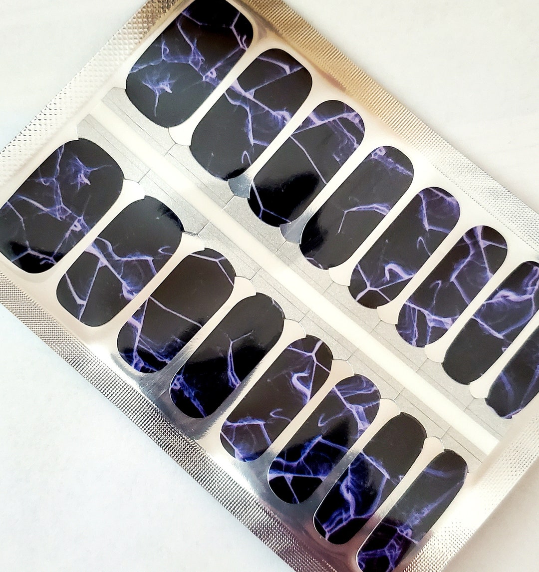 MA018 "hades' Abode" Black and Off-white Marble Nail Strips Made With ...