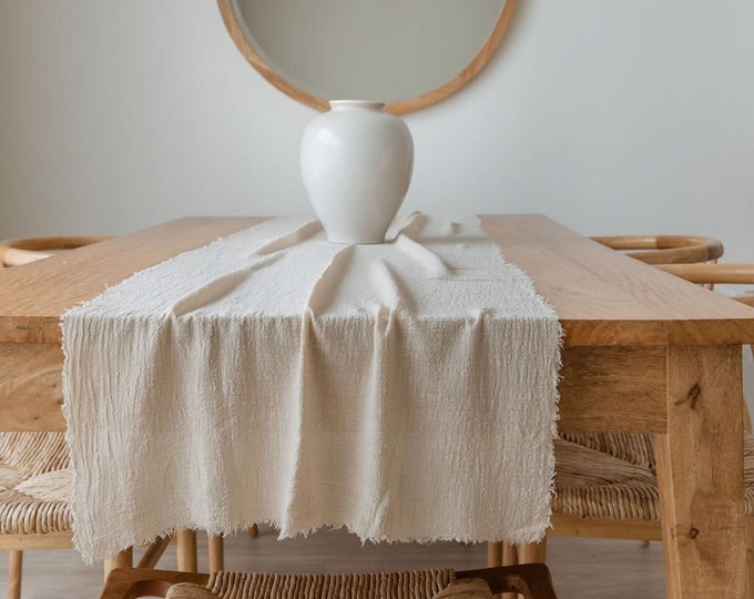 Cream Table Runner Frayed Cotton Table Runner Linen Table - Etsy