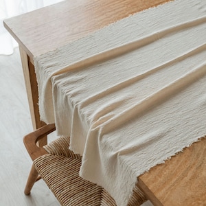 Cream Table Runner, Frayed Cotton Table Runner, Linen Table Runner ...