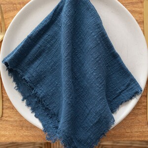 Cobalt Blue Cotton Napkins: Frayed Edge Organic Cloth - Etsy