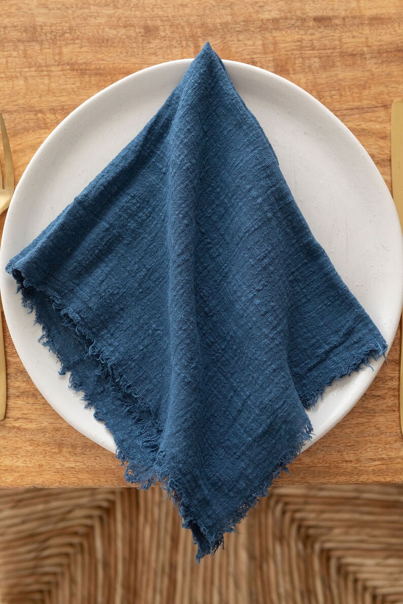 Cobalt Blue Cotton Napkins: Frayed Edge Organic Cloth - Etsy