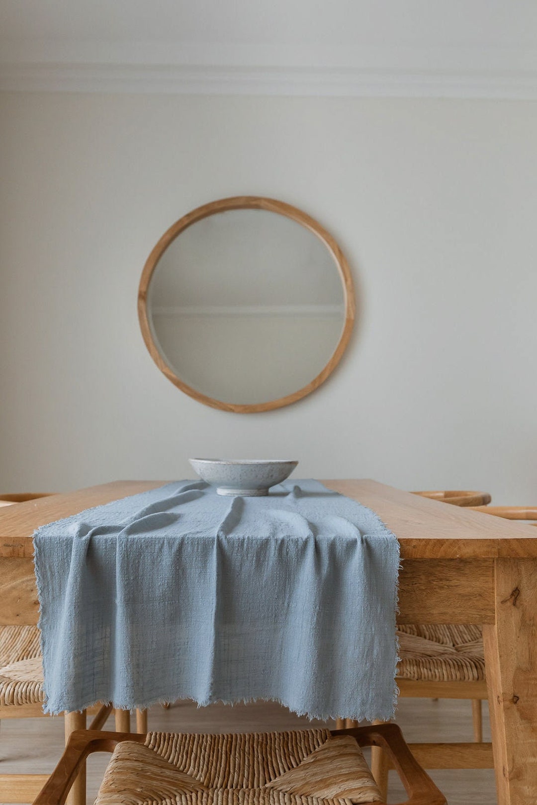 Sky Blue Table Runner, Frayed Cotton Table Runner, Linen Table Runner ...