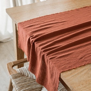 Terracotta Cotton Table Runner: Frayed Edge, Organic Woven Fabric - Etsy