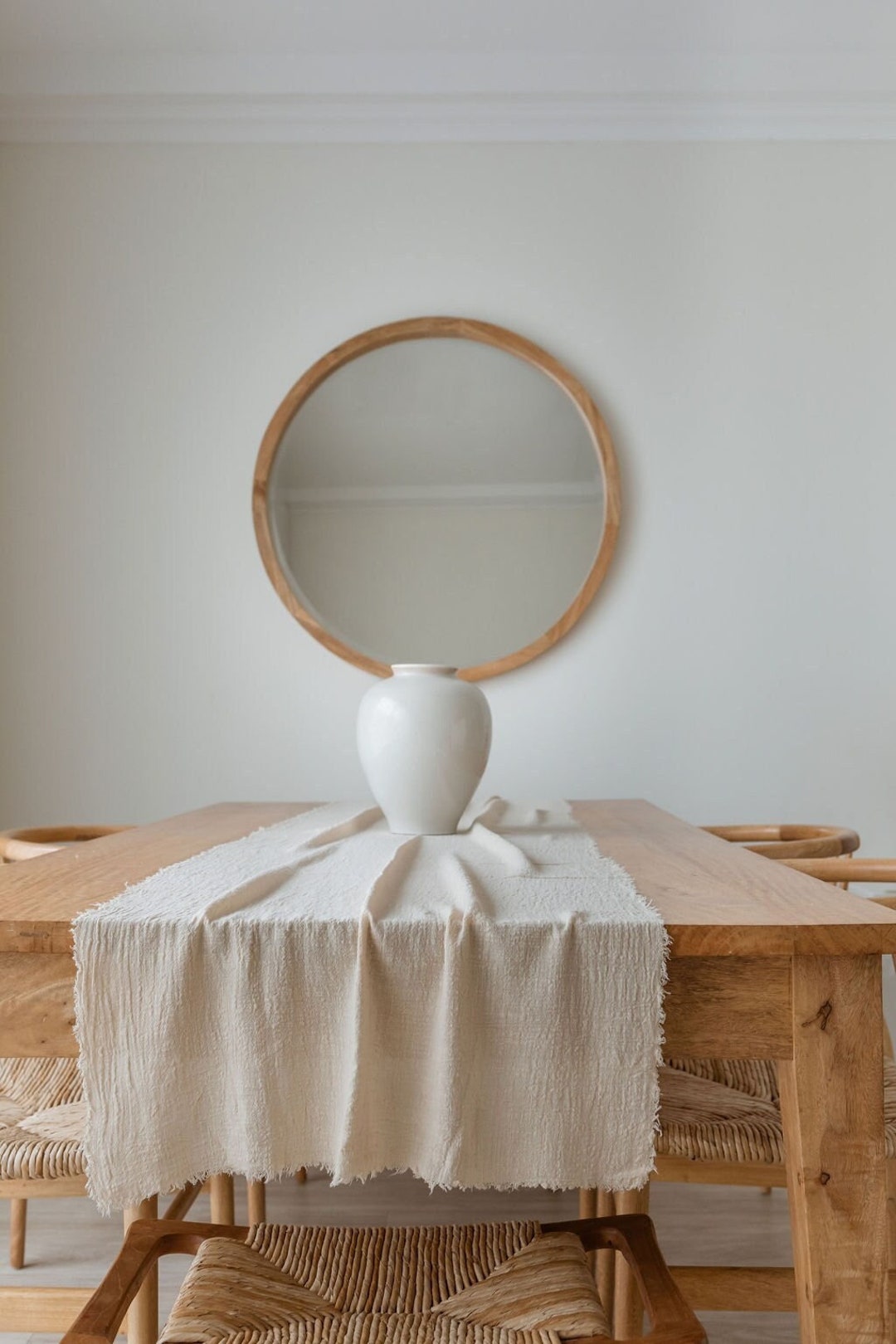 Cream Table Runner, Frayed Cotton Table Runner, Linen Table Runner ...