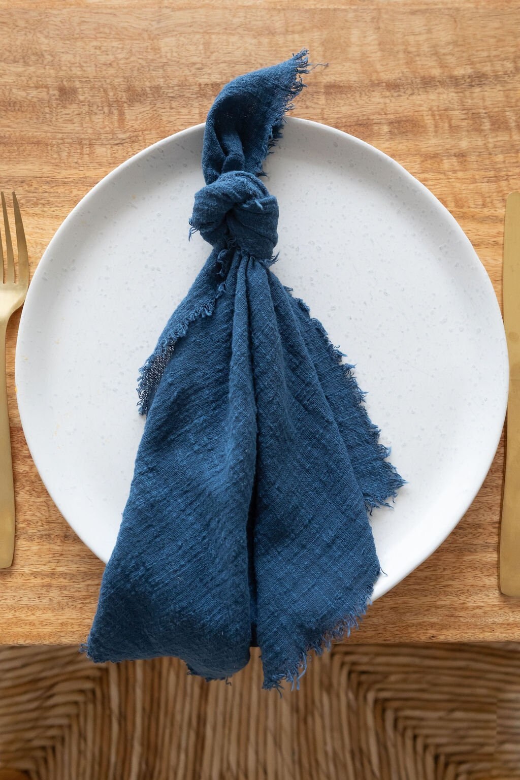 Cobalt Blue Cotton Napkins: Frayed Edge Organic Cloth - Etsy