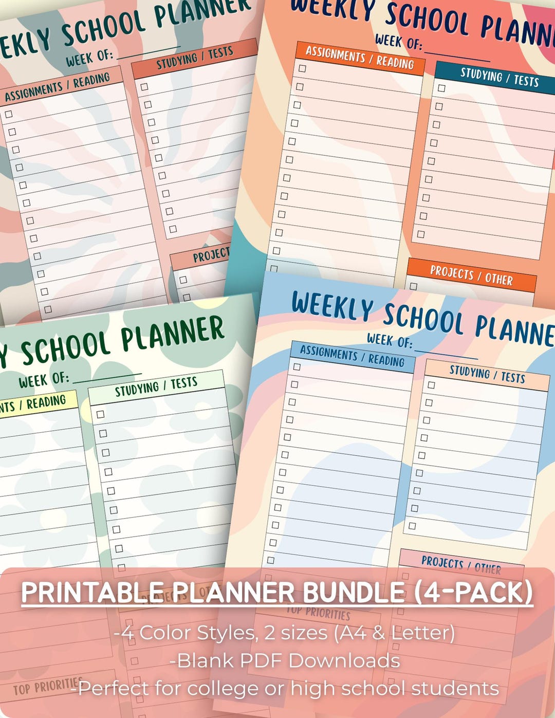 Retro Weekly School Planner Bundle | Student Academic Organizer ...