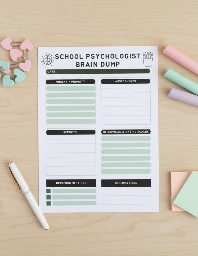 School Psychologist Brain Dump Printable | Caseload Organizer (PDF) - Etsy