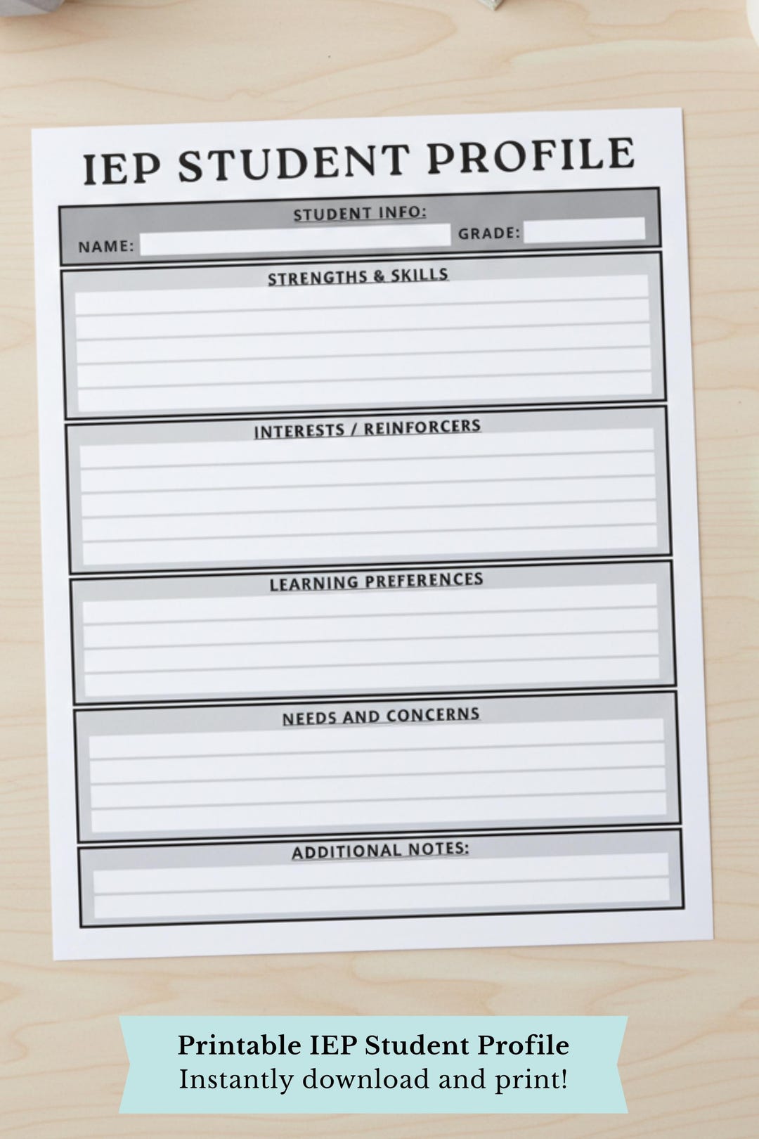 IEP Student Profile Printable | Special Education Teacher Resource (PDF ...