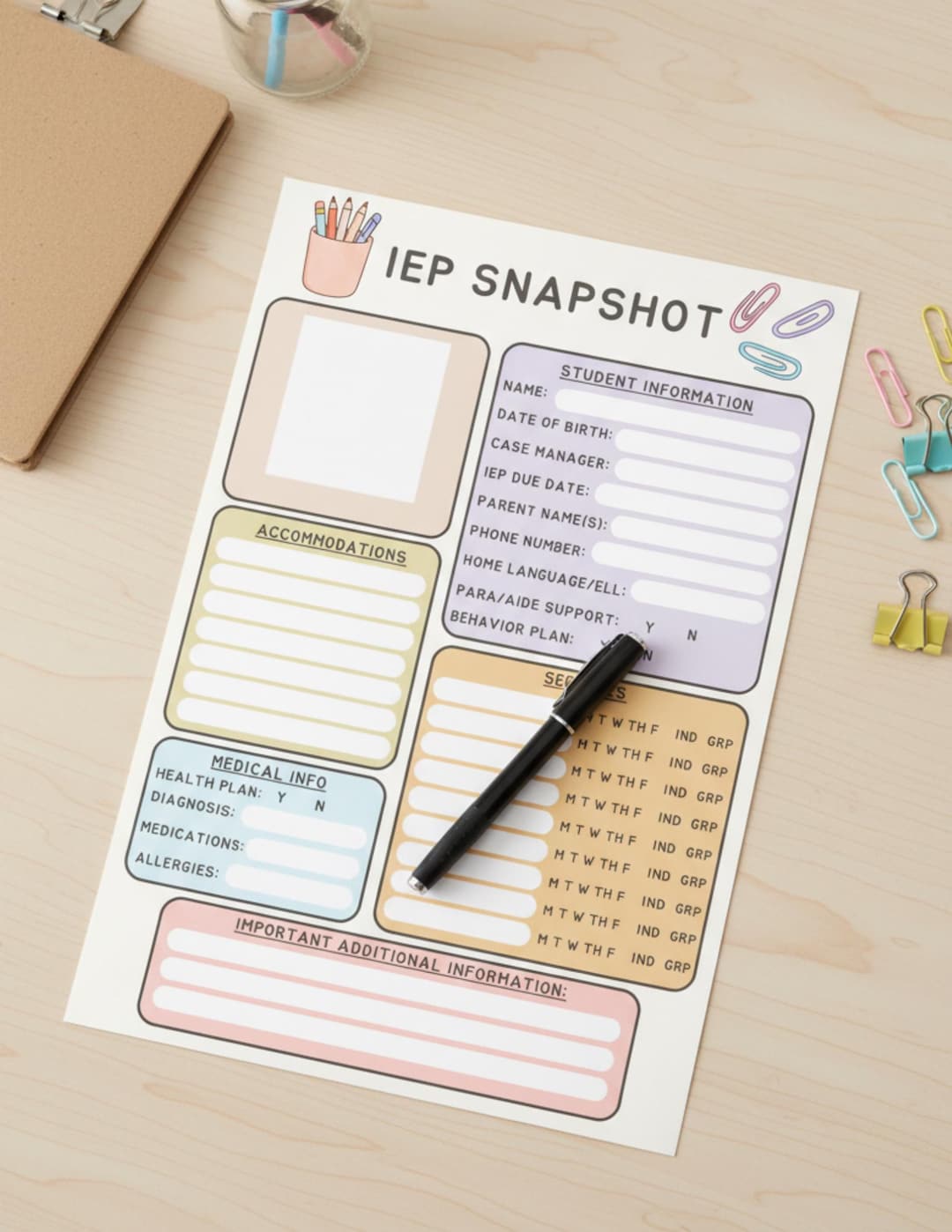 IEP Snapshot Printable | Editable SPED Teacher Planner, Special ...