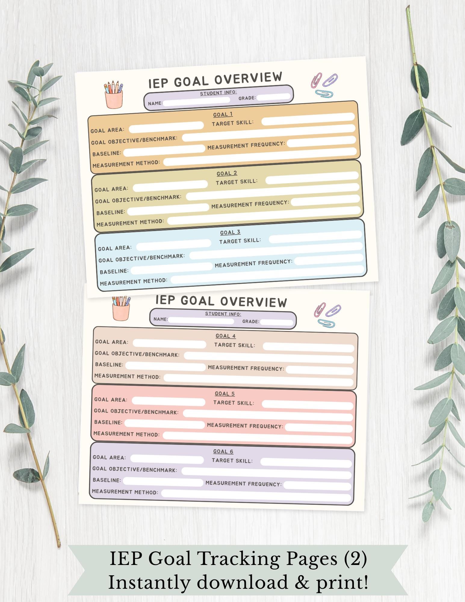 IEP Goal Overview Tracker | Printable Special Education Teacher ...
