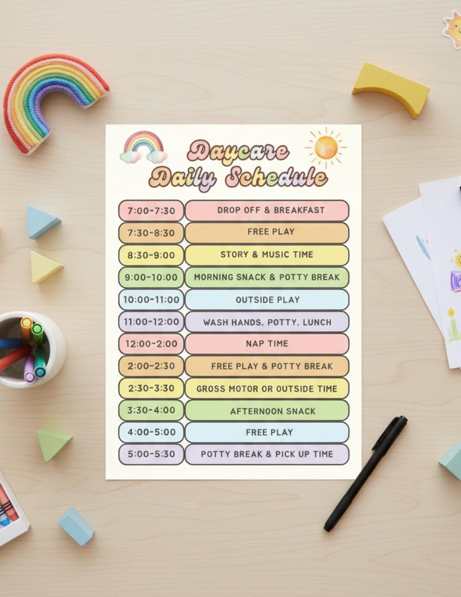 Daycare Daily Schedule | Rainbow Pastel, Editable Canva Template ...