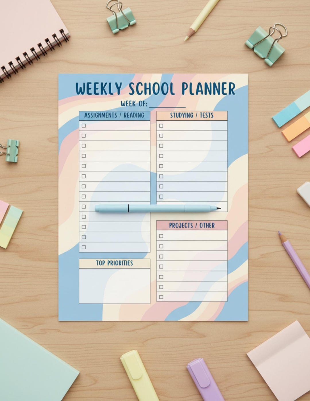 Pastel Weekly School Planner | Student Assignment Tracker (digital ...