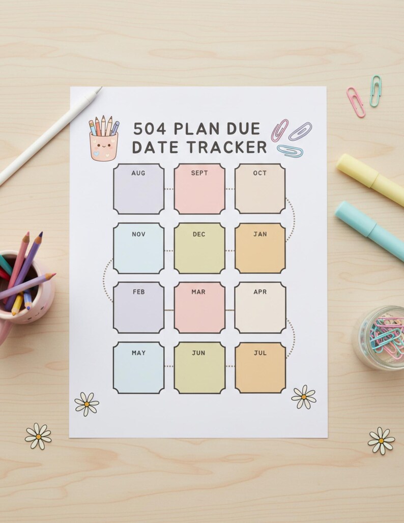 504 Plan Due Date Tracker | School Counselor Organizer (PDF Printable ...
