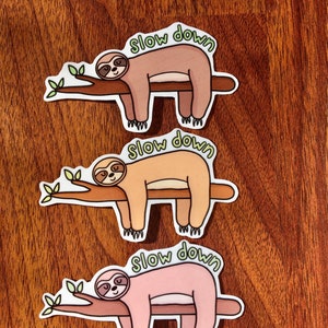 Sloth Slow Down Sticker, Cute Vinyl Waterproof Animal Decal, Relax Tree ...