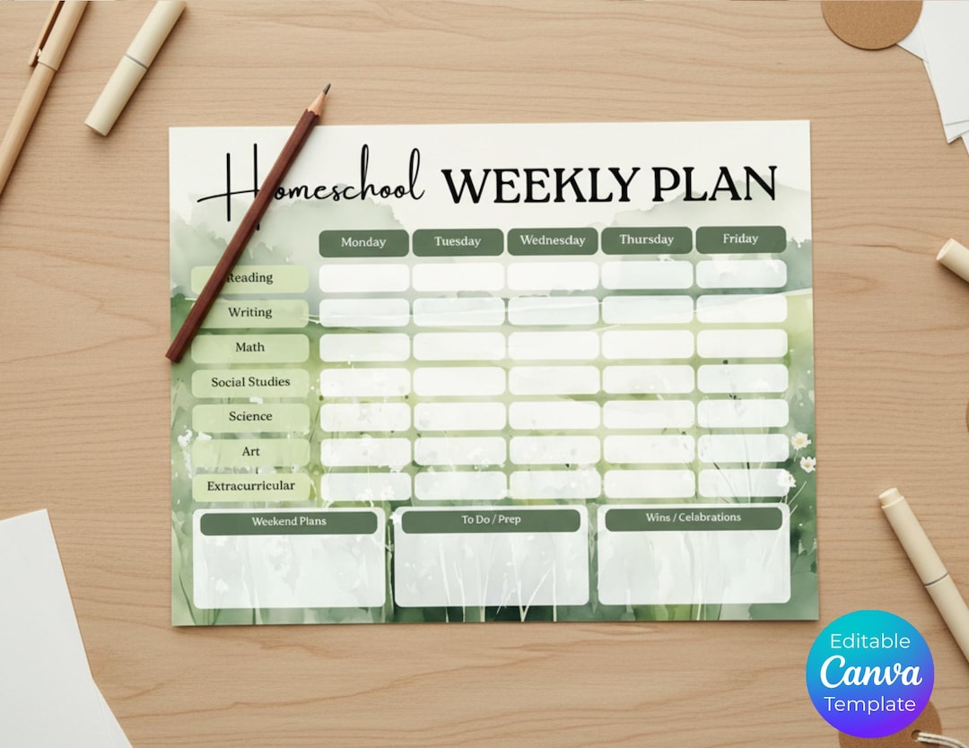 Homeschool Weekly Lesson Planner | Forest Nature Lesson Plan, Editable ...