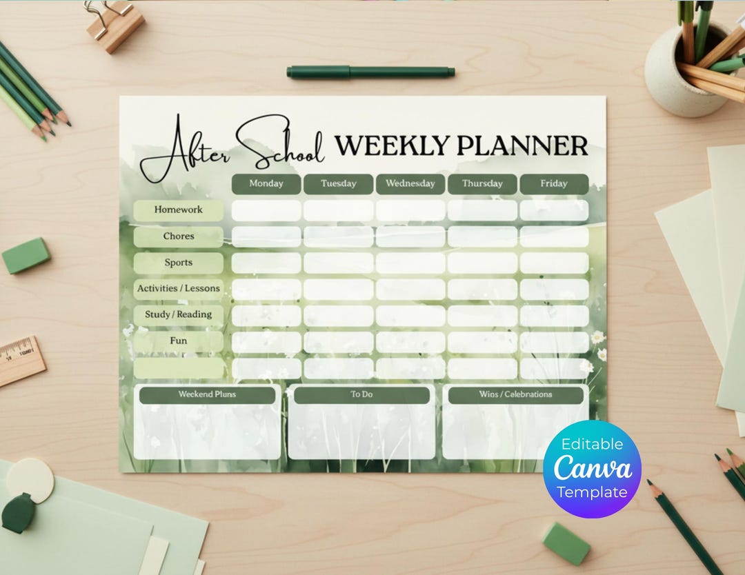 Forest After School Planner | Kids Homework, Chore Chart (canva ...