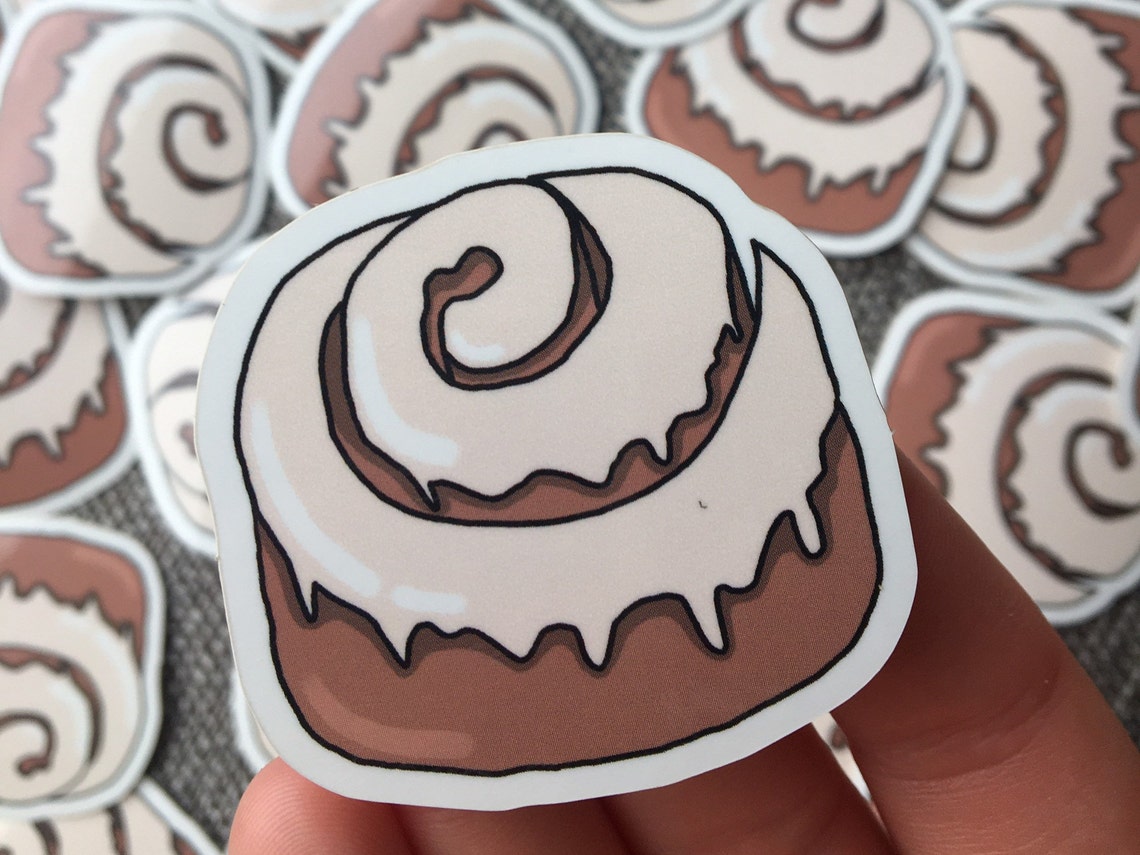 Cinnamon Roll Cute Sticker, Vinyl Waterproof Cartoon Dessert Sweet Bun ...