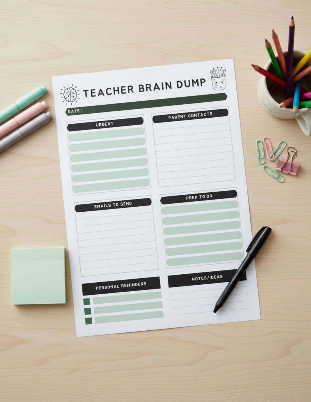 Teacher Brain Dump Printable | Educator Organizer (PDF Download ...