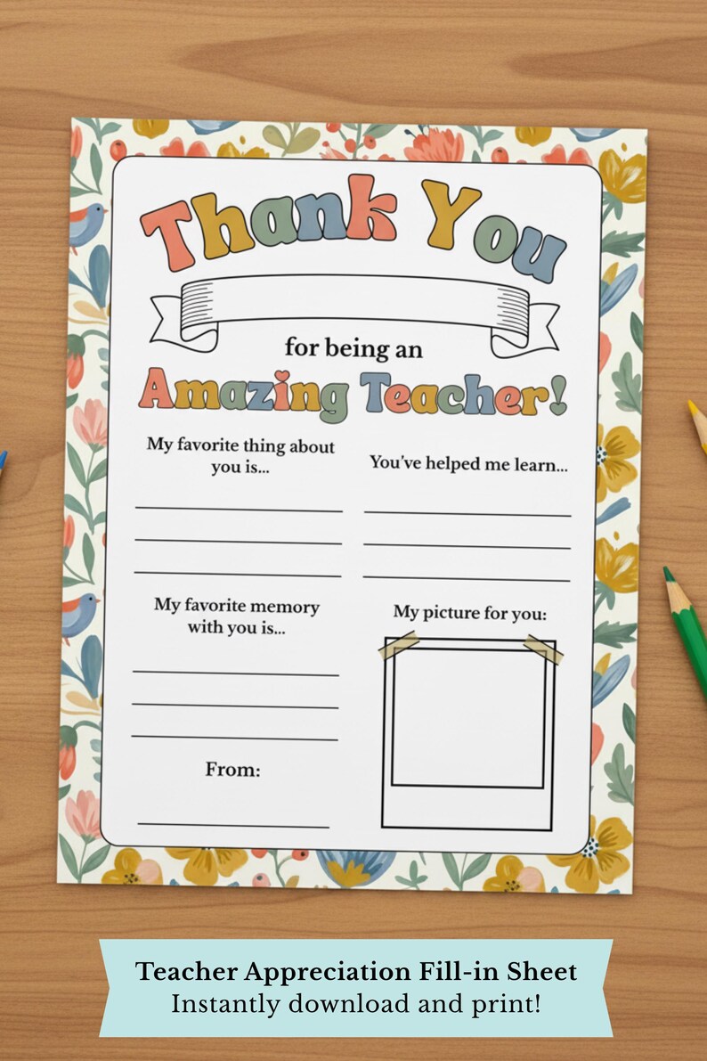 Teacher Appreciation Week Printable, Thank You Teacher Worksheet ...
