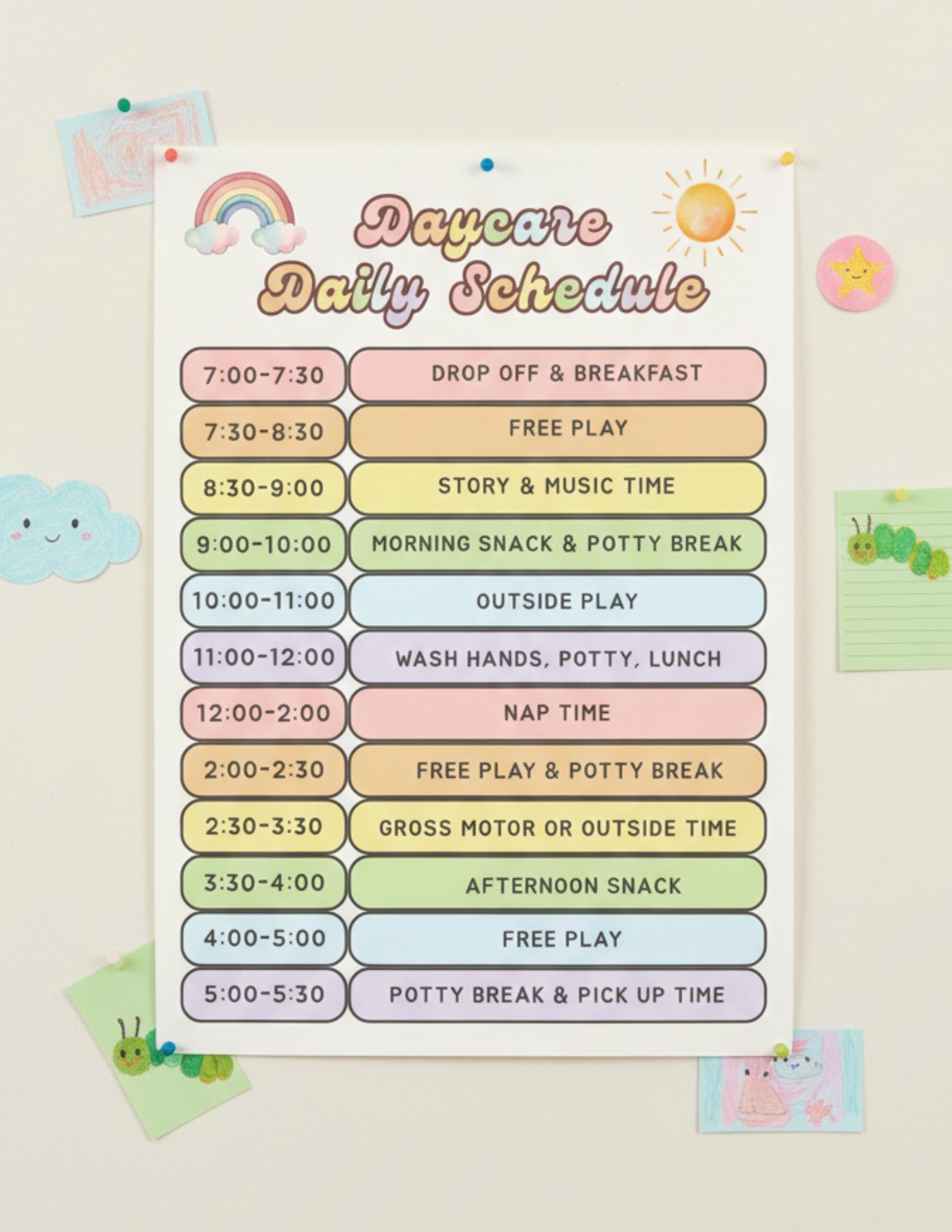 Daycare Daily Schedule | Rainbow Pastel, Editable Canva Template ...