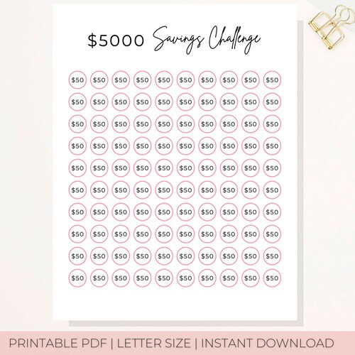 5k Savings Tracker Printable 5000 Savings Challenge Tracker - Etsy