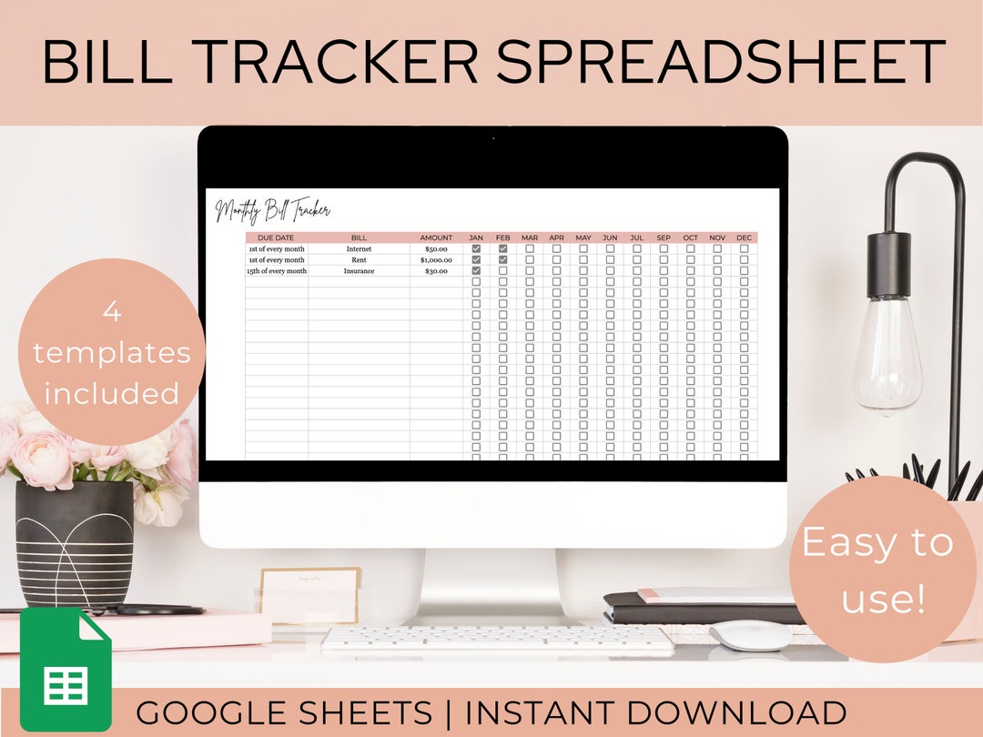 Bill Tracker Spreadsheet Google Sheets Bill Tracker - Etsy
