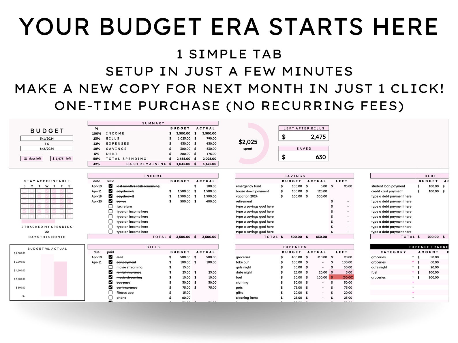 Monthly Budget Spreadsheet Google Sheets Budget Planner Simple 1 Tab ...