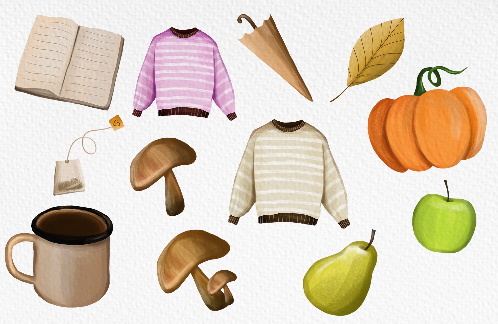 Cozy Watercolor Autumn Clipart Colorful Fall Clipart Scrapbooking ...