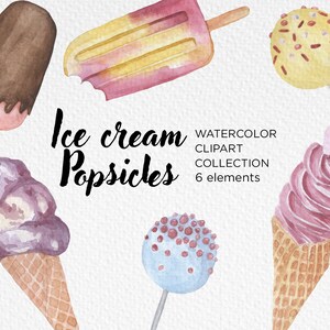 Watercolor Ice Cream Clipart Popsicles Desserts Graphics - Etsy