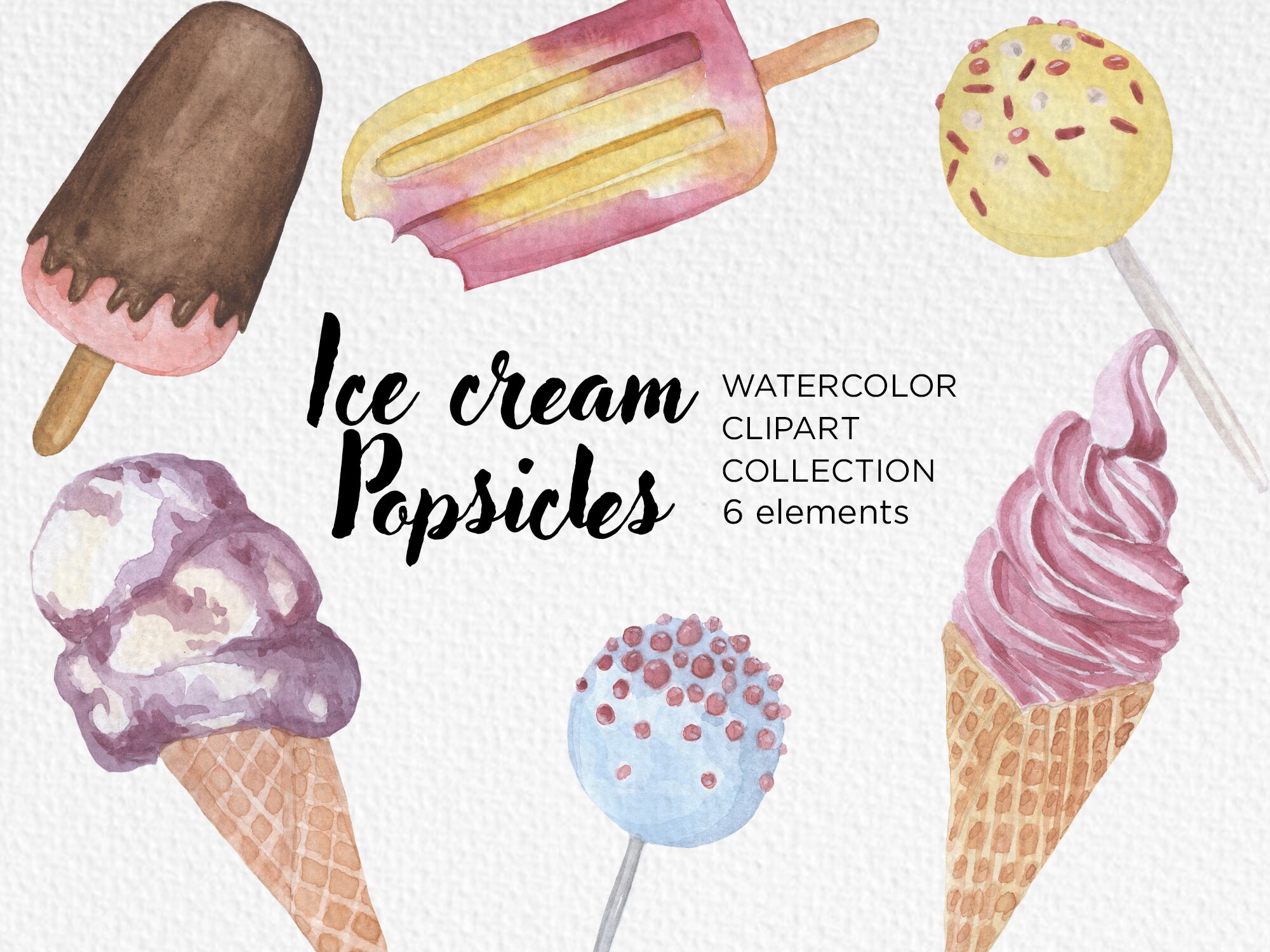 Watercolor Ice Cream Clipart Popsicles Desserts Graphics - Etsy