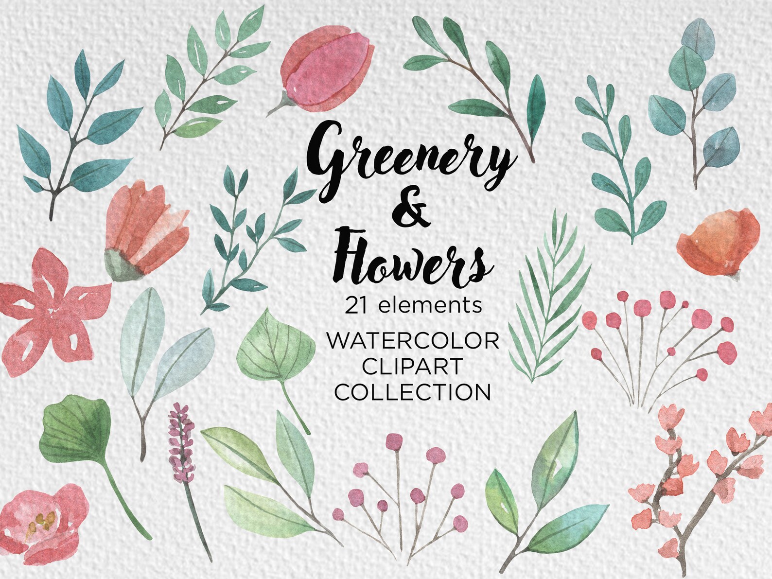 Watercolor Greenery Flowers Clipart | Watercolor Foliage Green Leaves ...