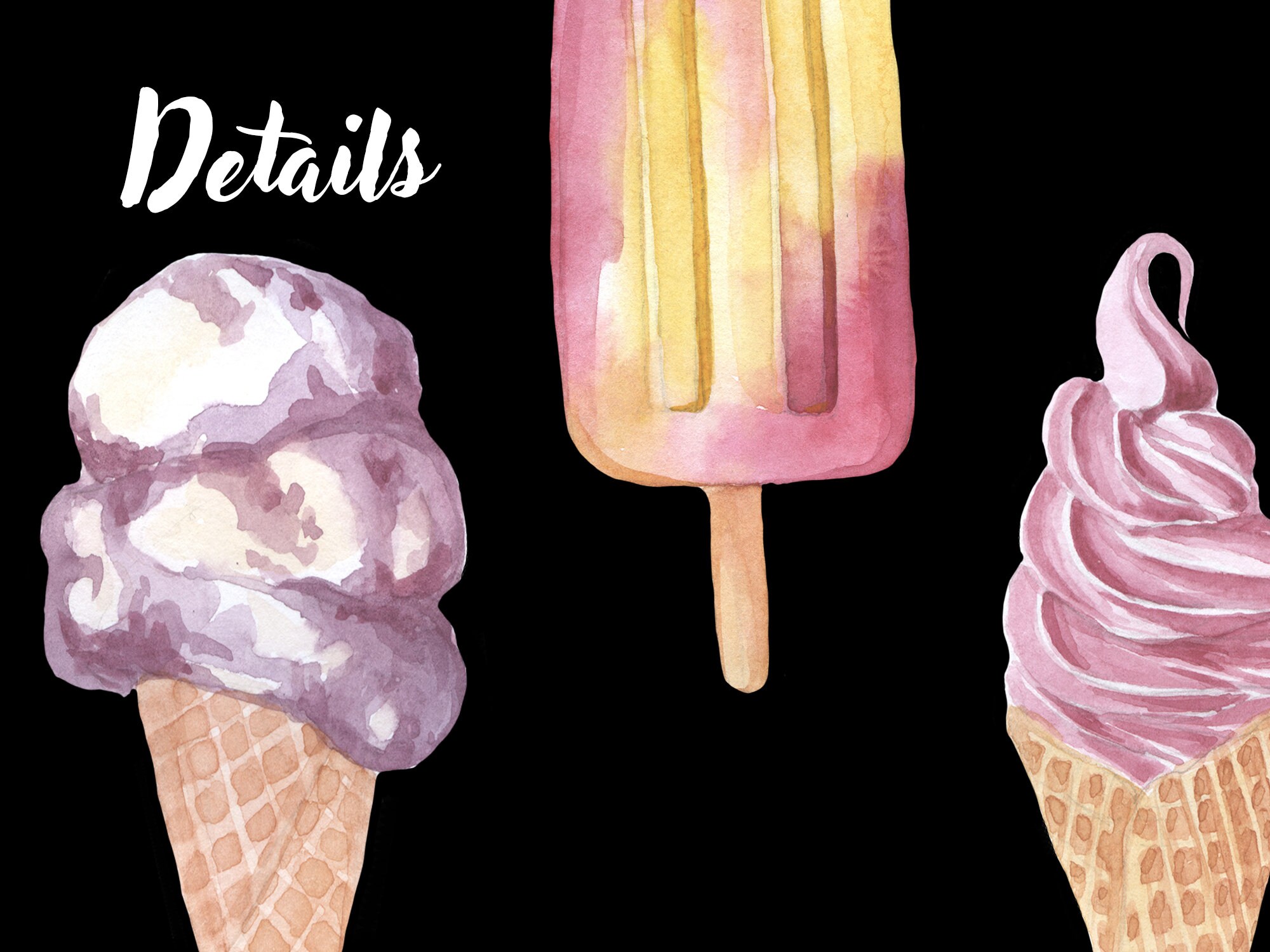 Watercolor Ice Cream Clipart Popsicles Desserts Graphics - Etsy