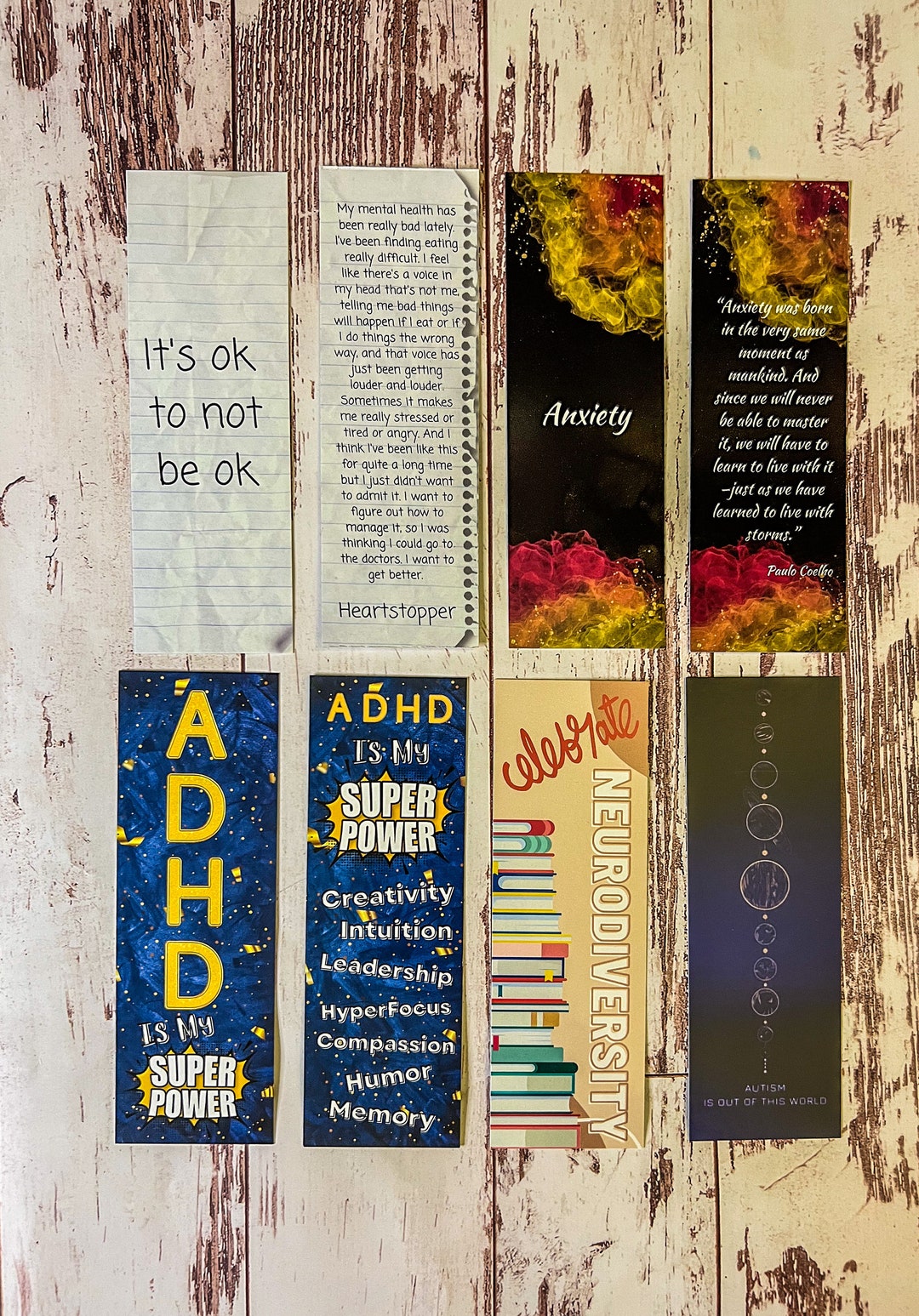 Neurodiversity Bookmarks Set: Autism, ADHD, Anxiety, OCD, Celebrate ...