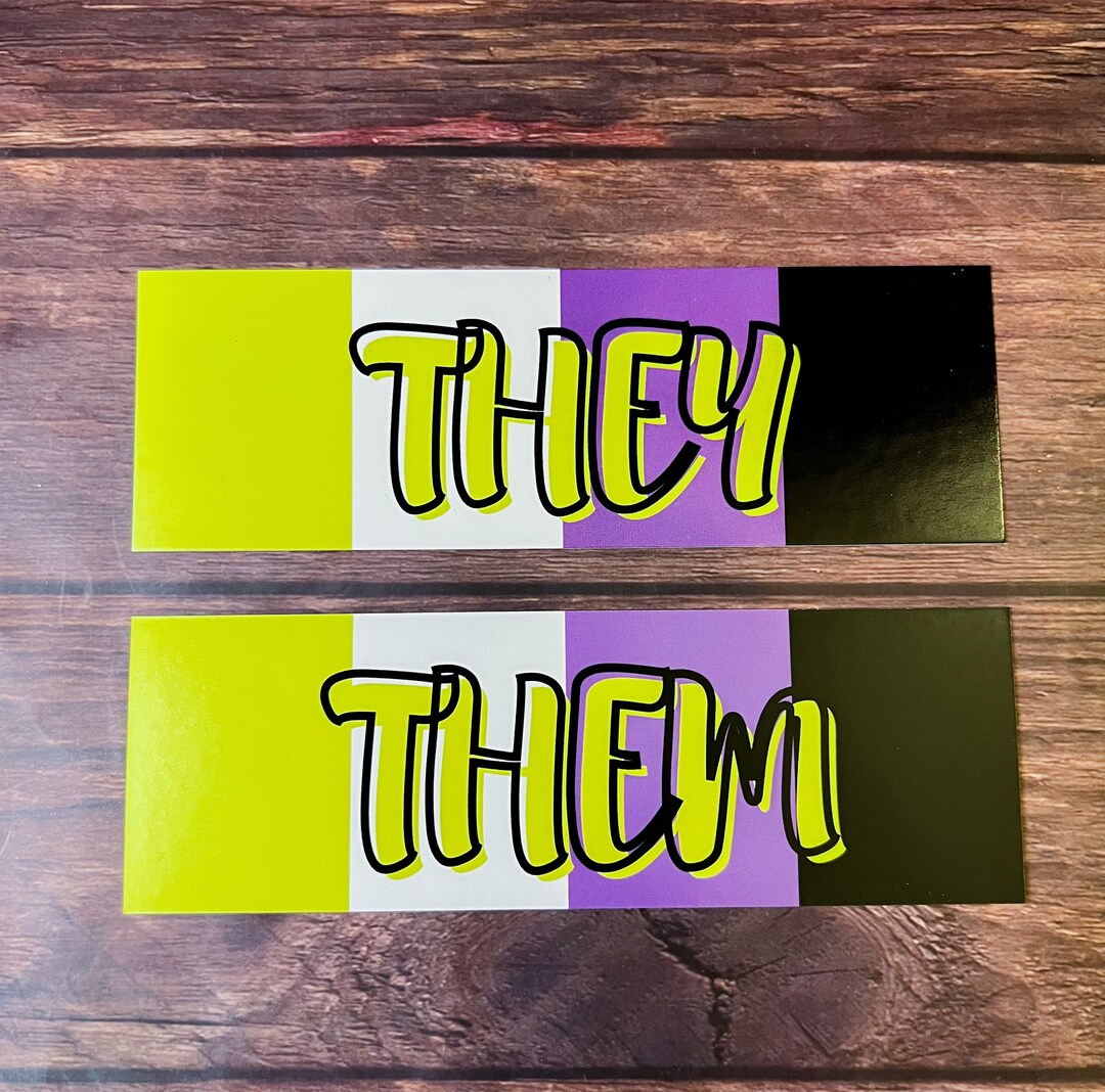 They/them Non-binary Bookmark: 6in X 2in Double-sided 14 Pt - Etsy