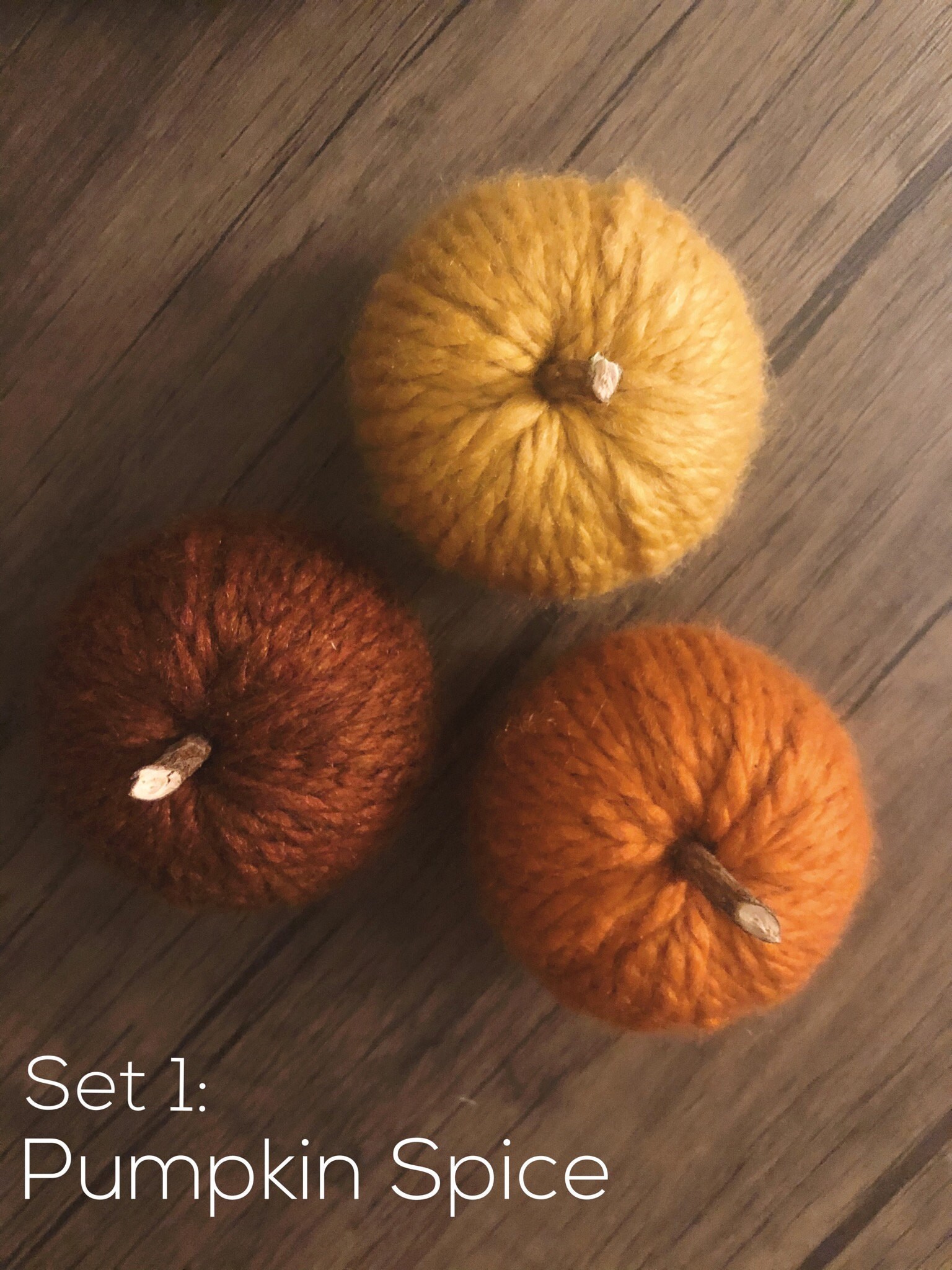 Sets of Three - 3" Yarn Pumpkin W/ Tree Branch Stem - Etsy