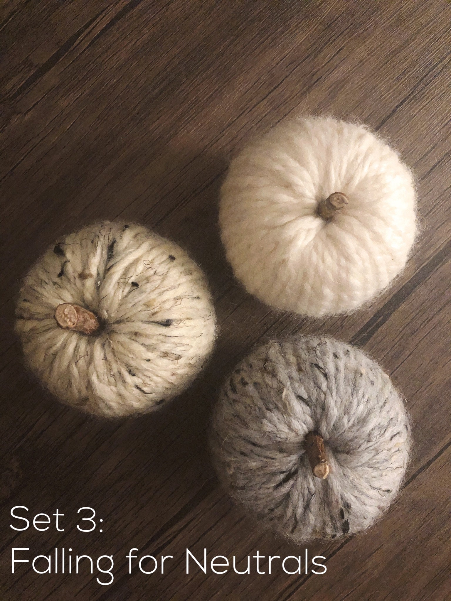 Sets of Three - 3" Yarn Pumpkin W/ Tree Branch Stem - Etsy