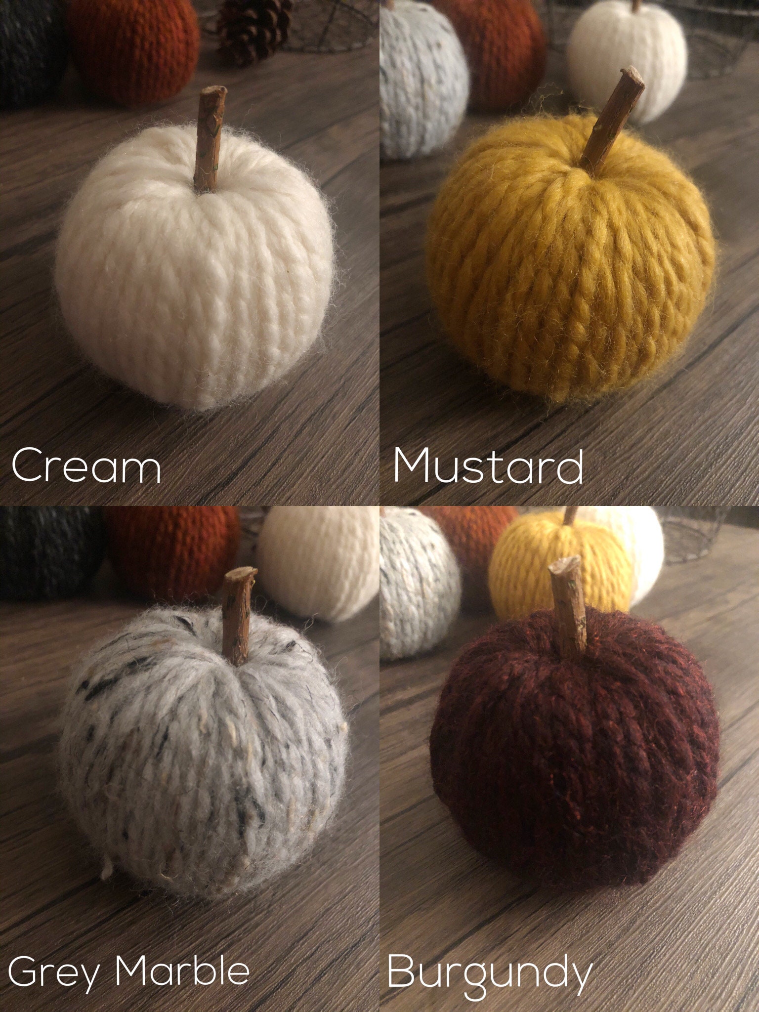 Sets of Three - 3" Yarn Pumpkin W/ Tree Branch Stem - Etsy