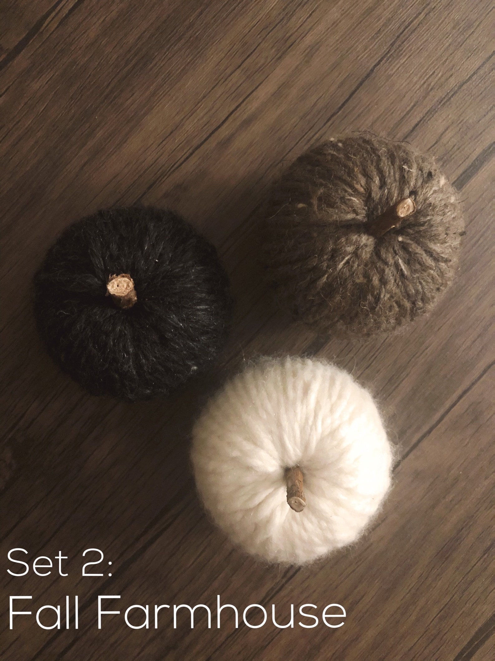 Sets of Three - 3" Yarn Pumpkin W/ Tree Branch Stem - Etsy