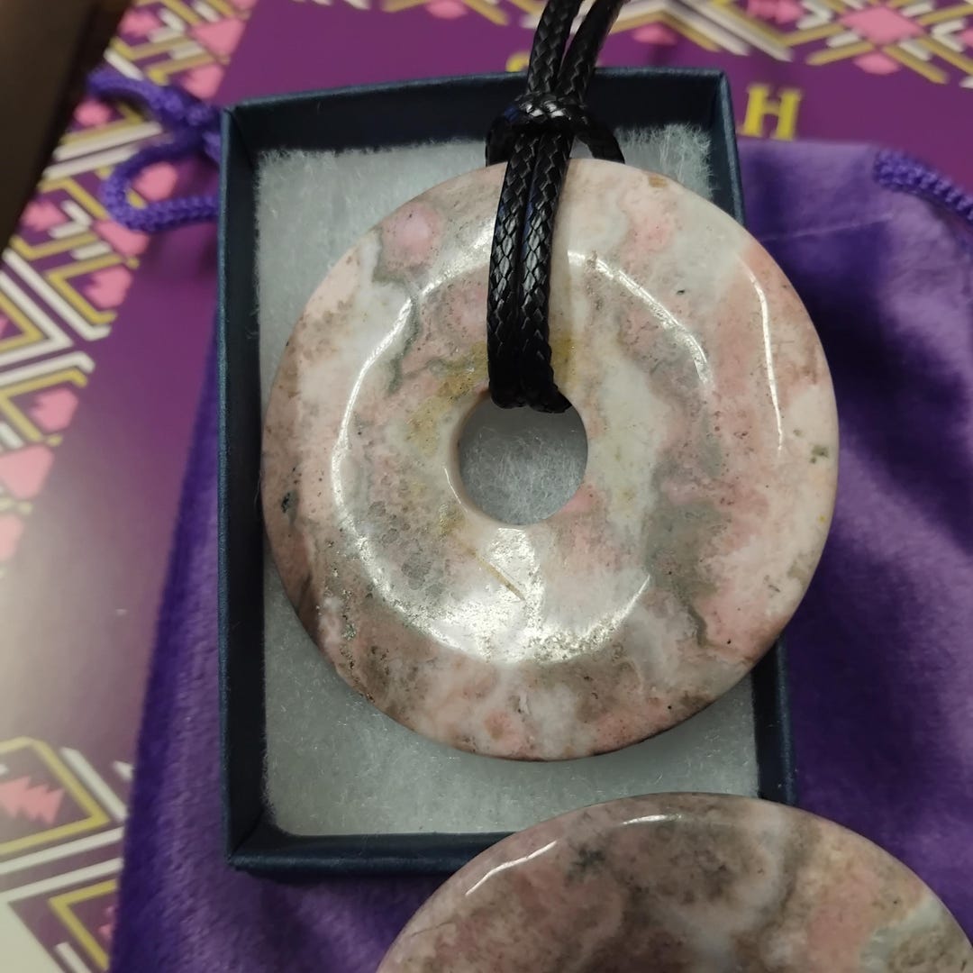 Rhodonite-50 Mm-donut-pendant- Black Cord - Gift-yourself- Friends ...
