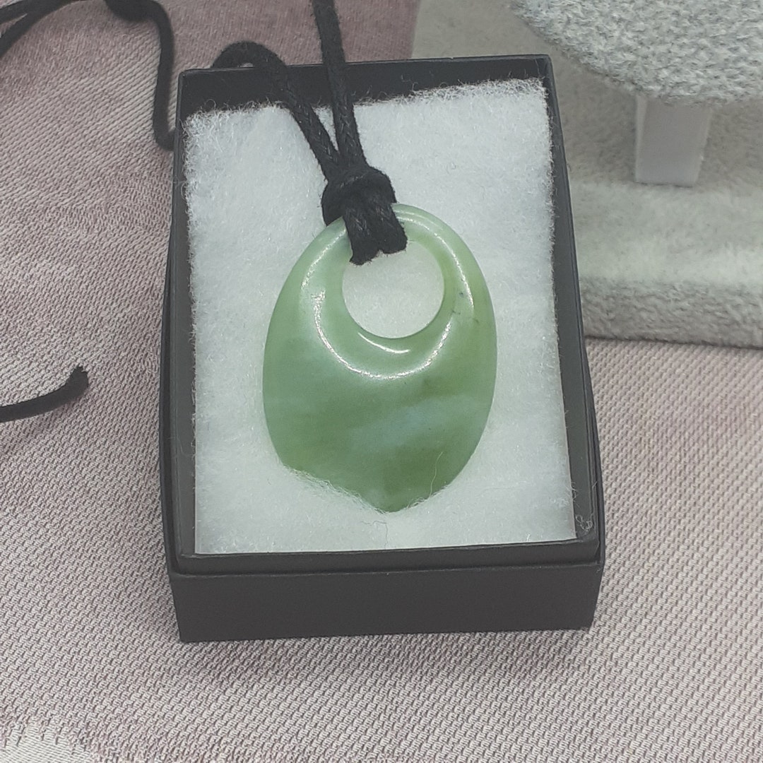 New Jade Serpentine Pendant: Pale Green Gemstone With Black Cord - Etsy