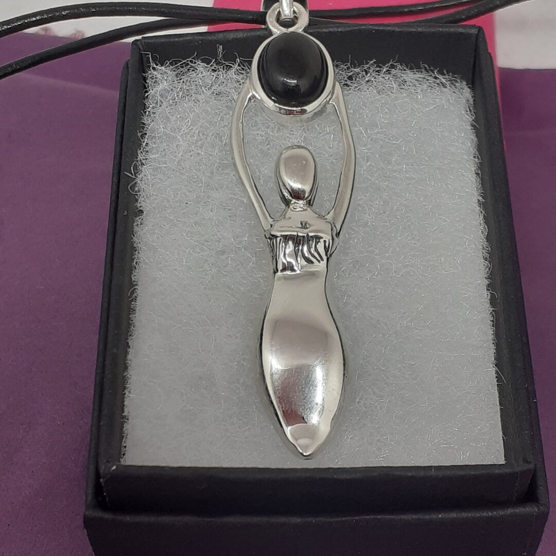 Black Obsidian Goddess Pendant: Sterling Silver 925, Gift Box - Etsy