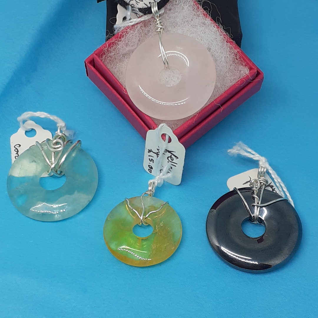 Gemstone Donuts- Wire Wrapped-black Cord-gift-yourself-friends-family ...