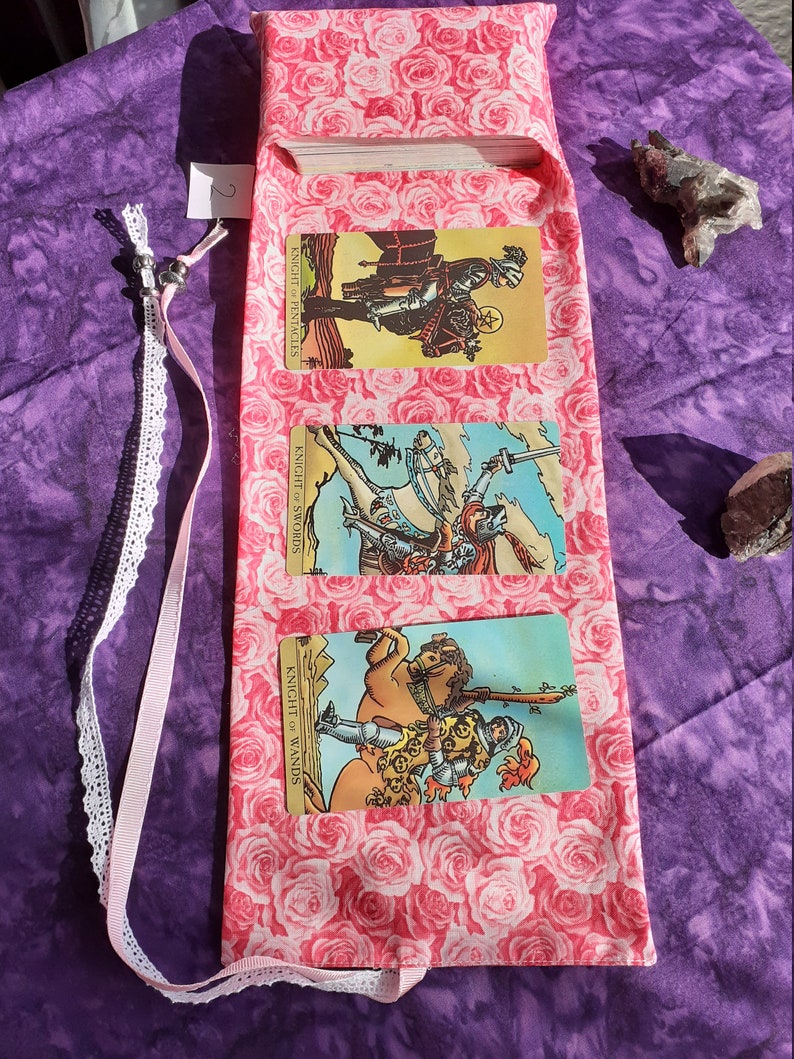 Handmade Tarot Card Pouch: Rose Print Bag With Ribbon & Beads - Etsy