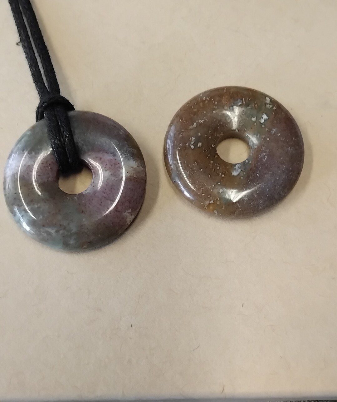 Fancy Jasper Donut Pendant: 30mm Gemstone With Black Cord - Etsy