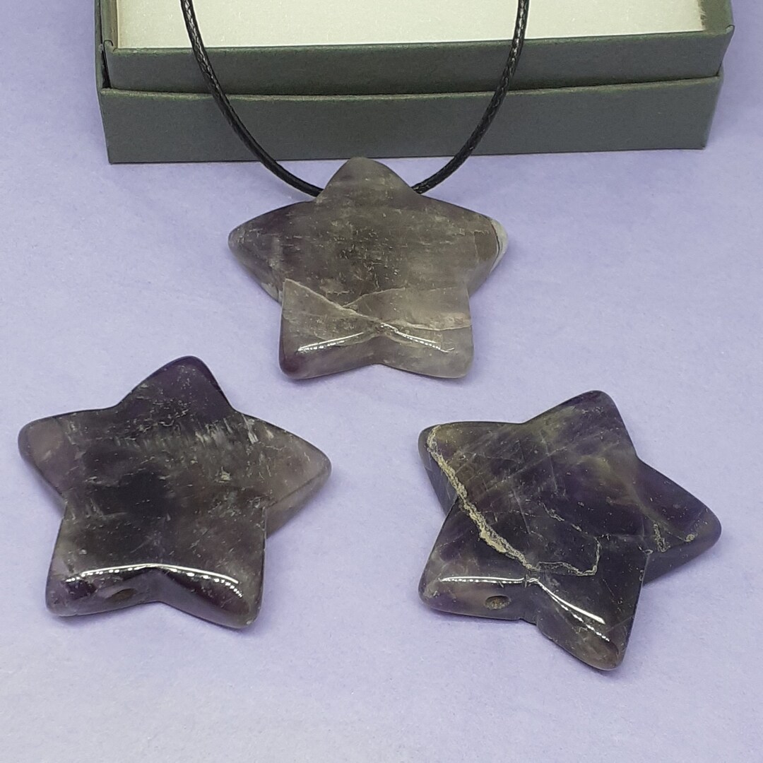 Amethyst- Puff Star -pendant- Black Cord - Gift-yourself- Friends ...