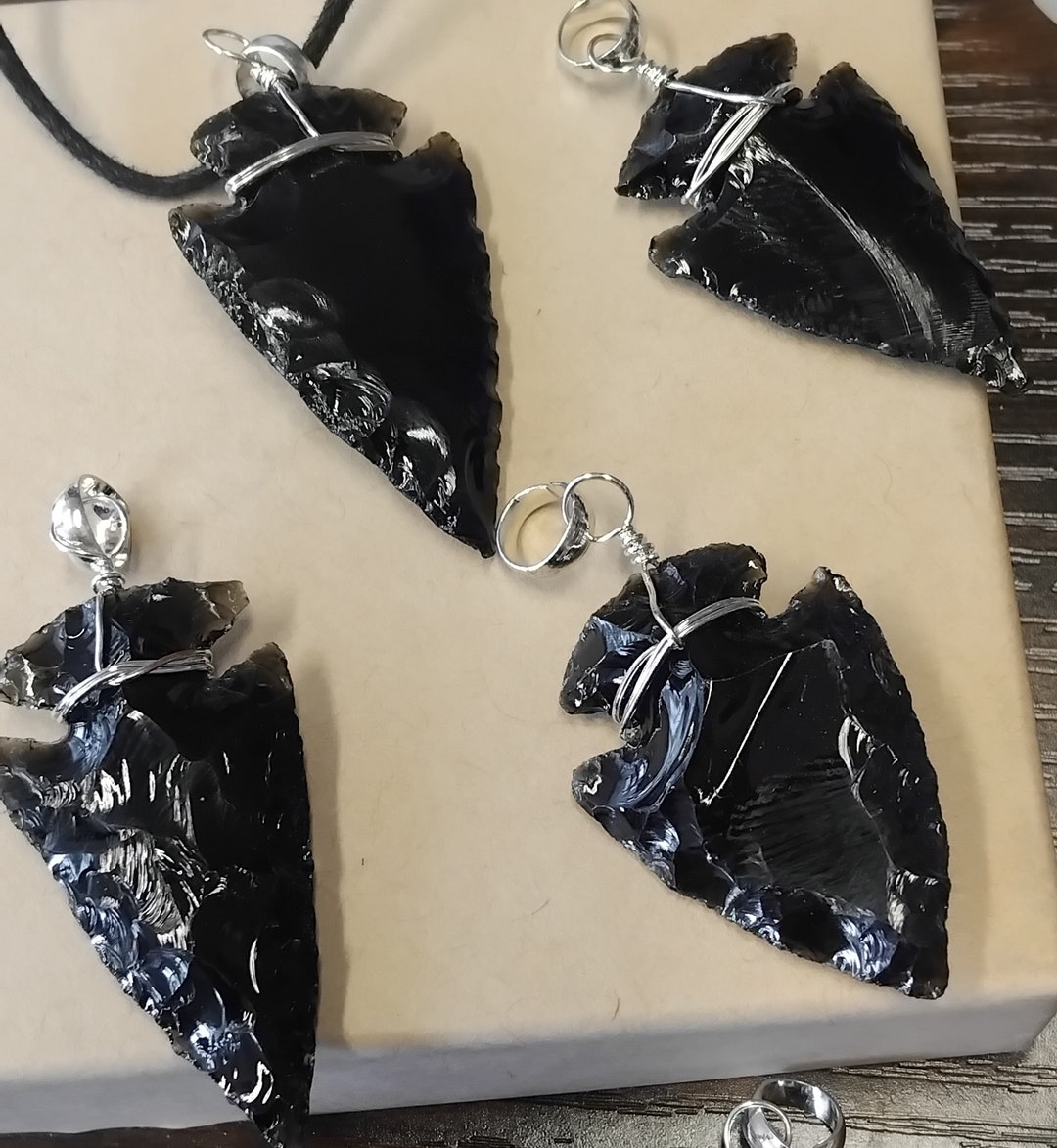 Black Obsidian Arrowhead Pendant-silver Plated Jewellery Wire- Black ...